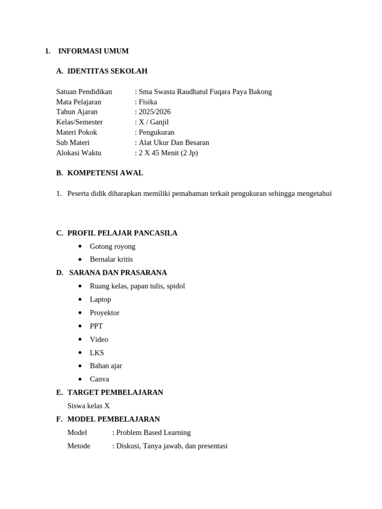 Modul Ajar Pengukuran | PDF