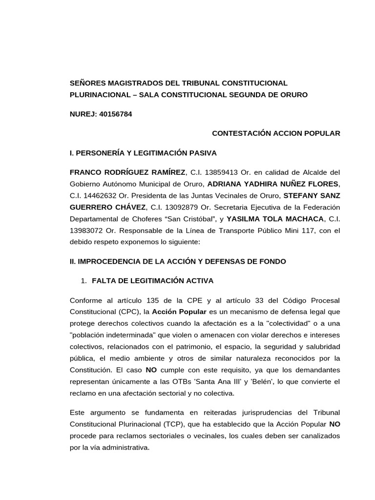 CONTESTACIÓN | PDF | Ley procesal | Gobierno local