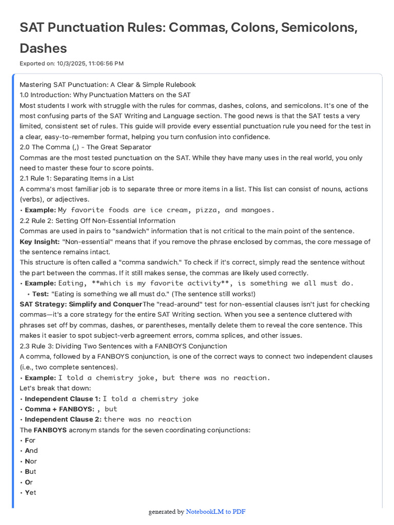 SAT Punctuation Rules Explained | PDF | Comma | Punctuation