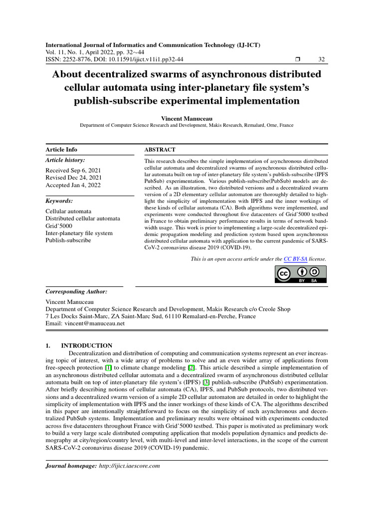 About Decentralized Swarms of Asynchronous Distributed Cellular Automata Using Inter-Planetary ...
