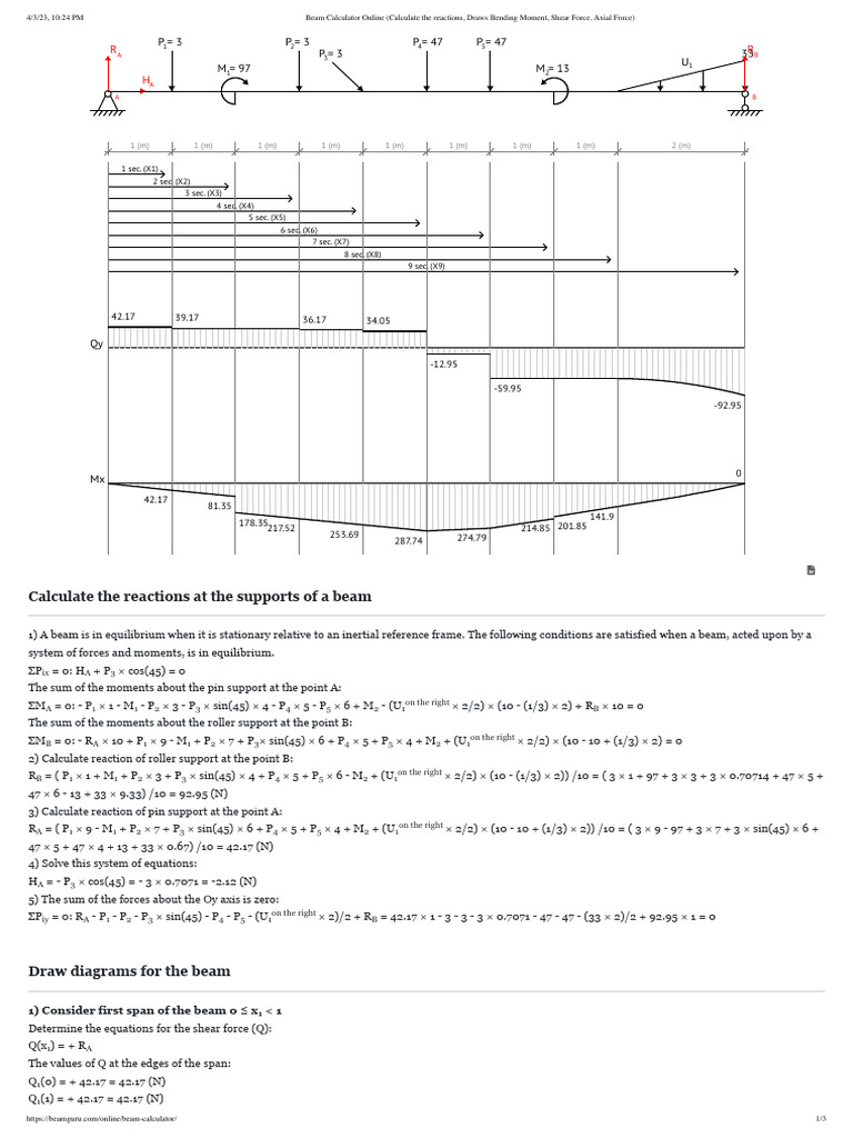 Beam 1 - Beam Calculator Online (Calculate The Reactions, Draws Bending ...
