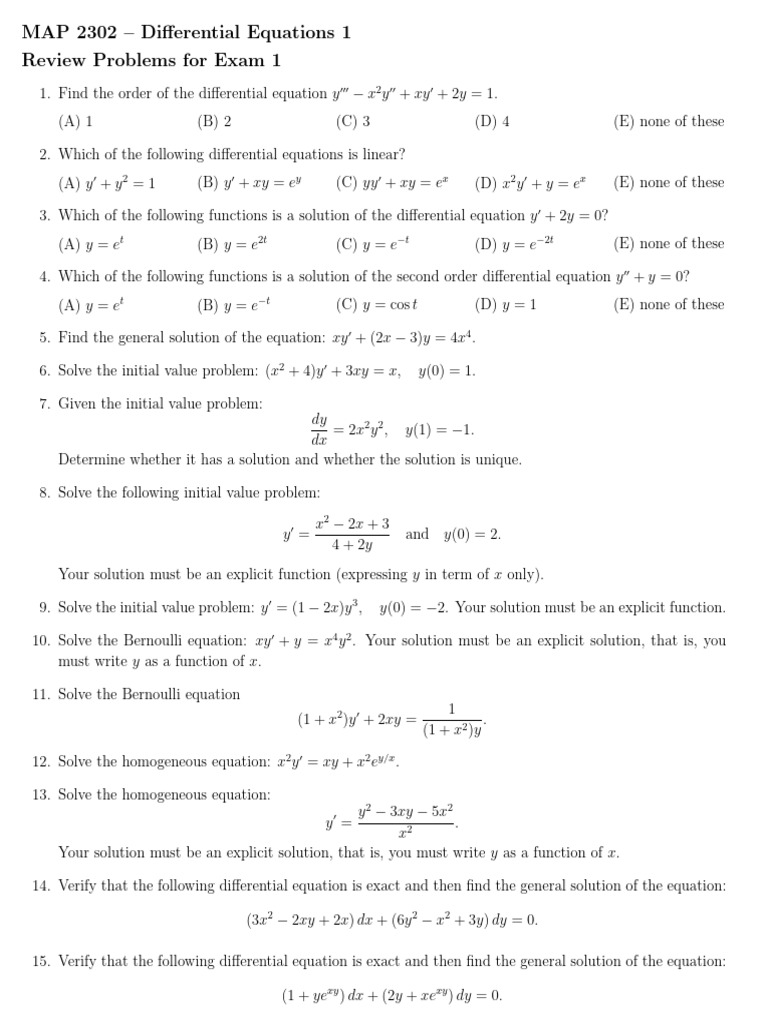 Review Problems For Exam1 | PDF | Gallon | Differential Equations