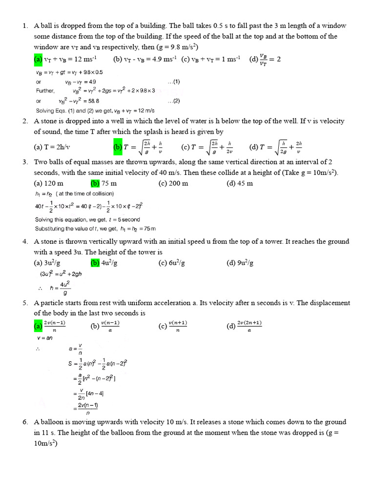Physics Problems on Motion and Projectiles | PDF | Projectiles ...