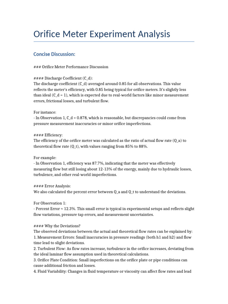 Orifice Meter Experiment Report Concise and Lengthy | PDF | Flow ...