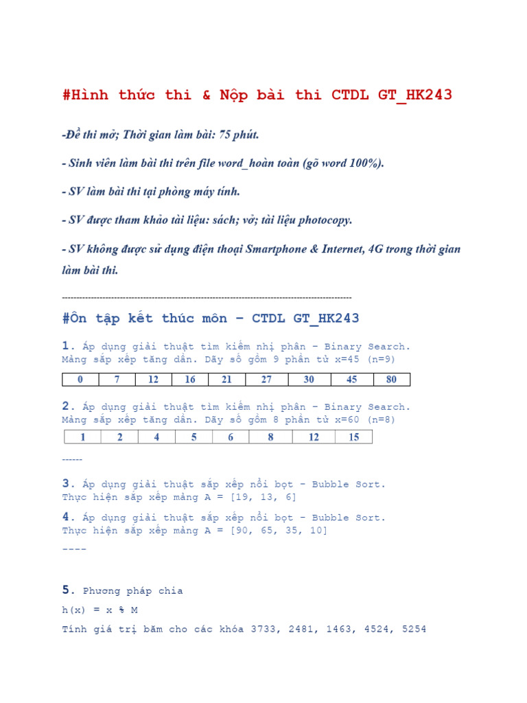 Ôn Tập - Thi Ket Thuc CTDL GT - 20-07-25 | PDF