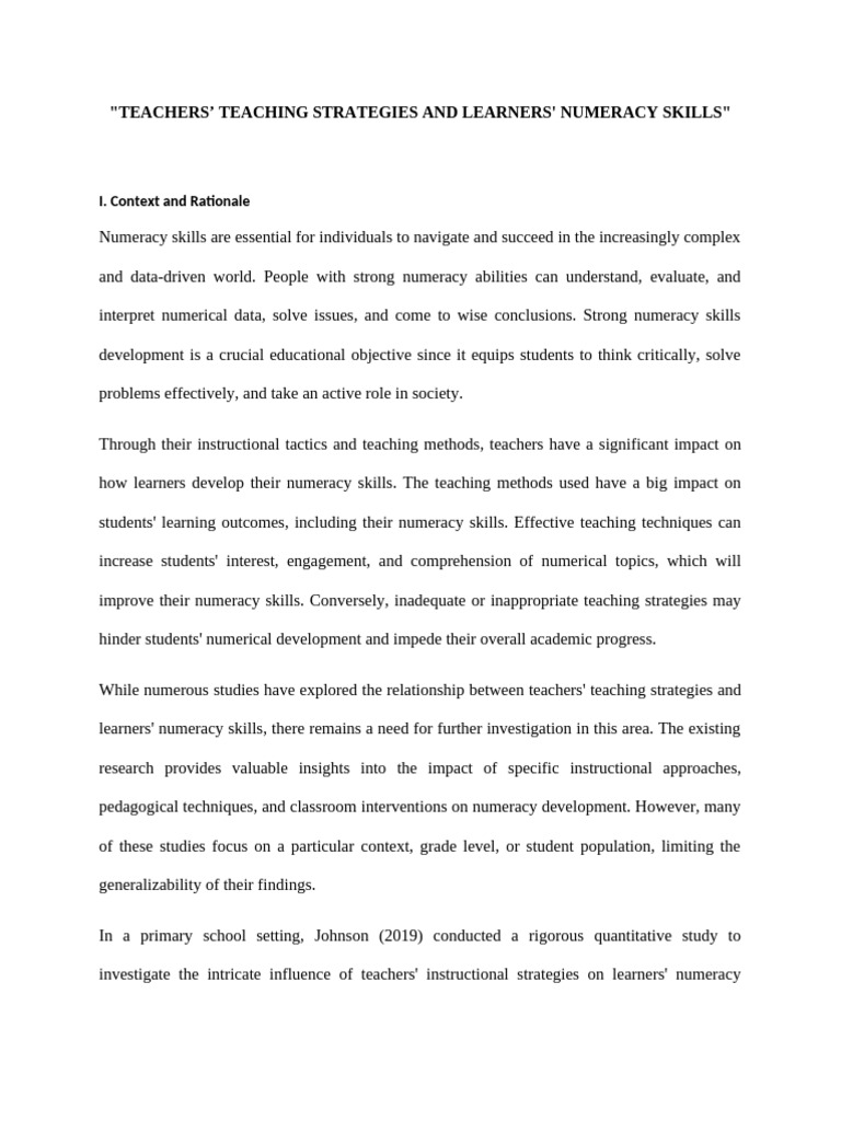 Teaching Strategies Impacting Numeracy Skills | PDF | Teachers | Learning