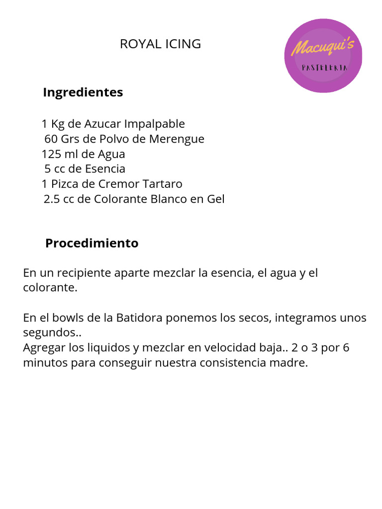 Receta de Royal Icing Perfecto | PDF