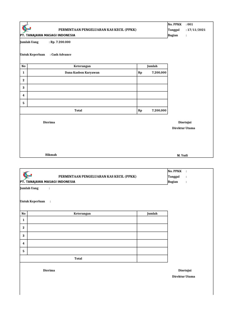 Form Pengajuan Kas Kecil | PDF