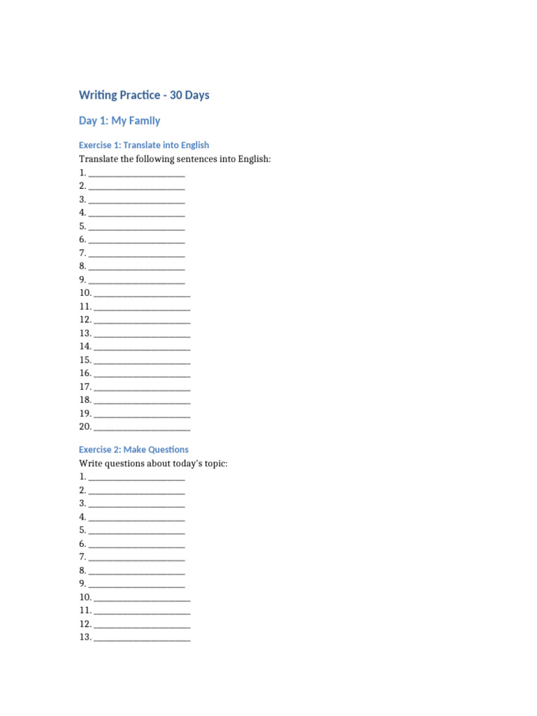 Writing Practice 30 Days | PDF | Paragraph | Chess Theory