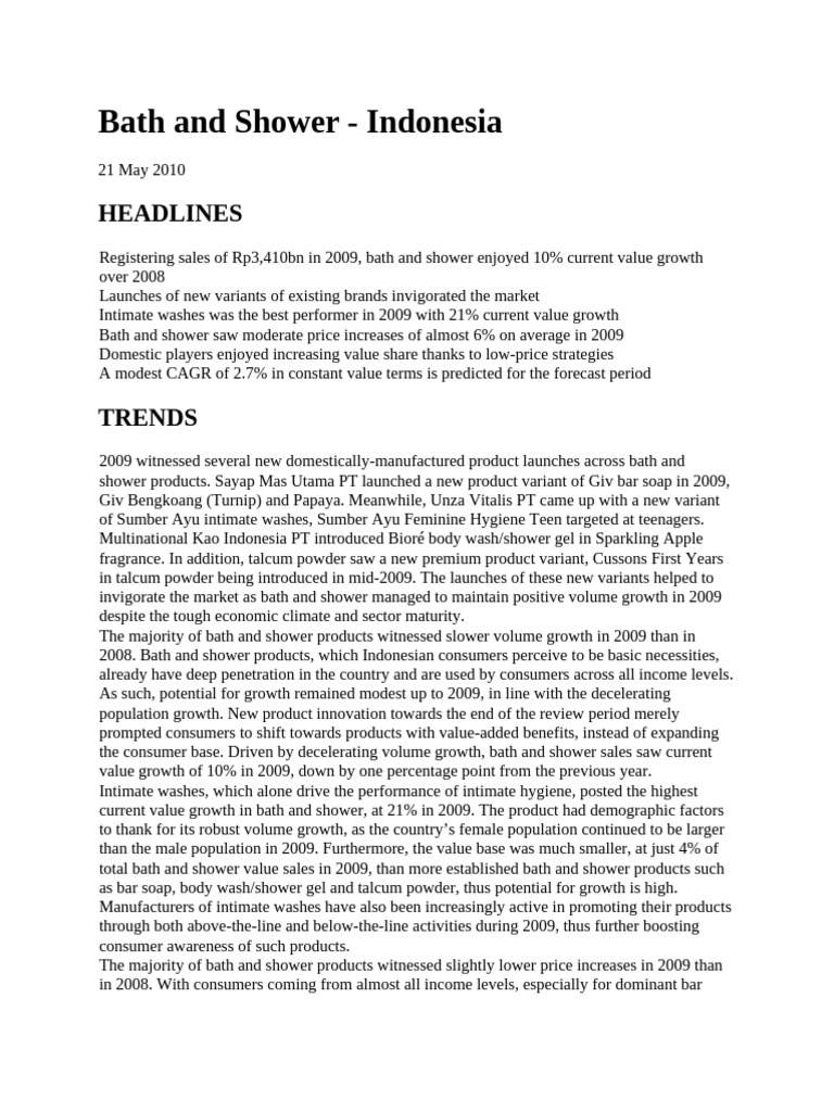 Indonesia Bath and Shower Market Trends | PDF | Brand | Hygiene