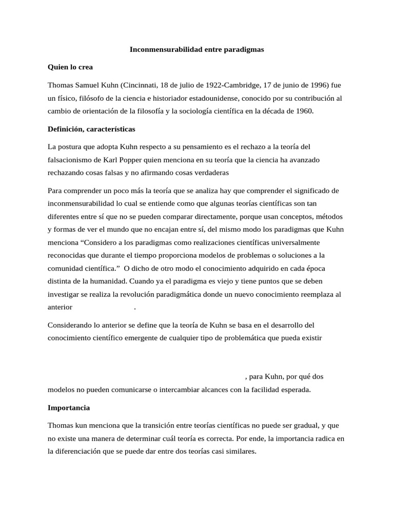 Inconmensurabilidad Entre Paradigmas y | PDF | Karl Popper | Paradigma