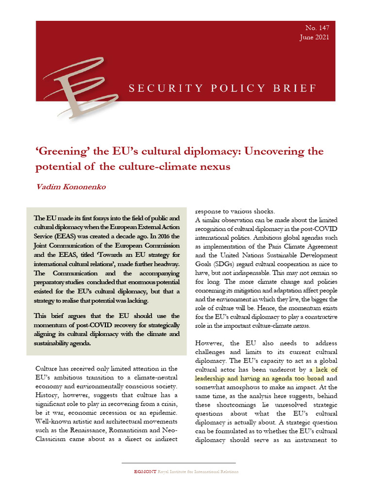 Greening The EU Cultural Diplomacy | PDF | European Union | Soft Power