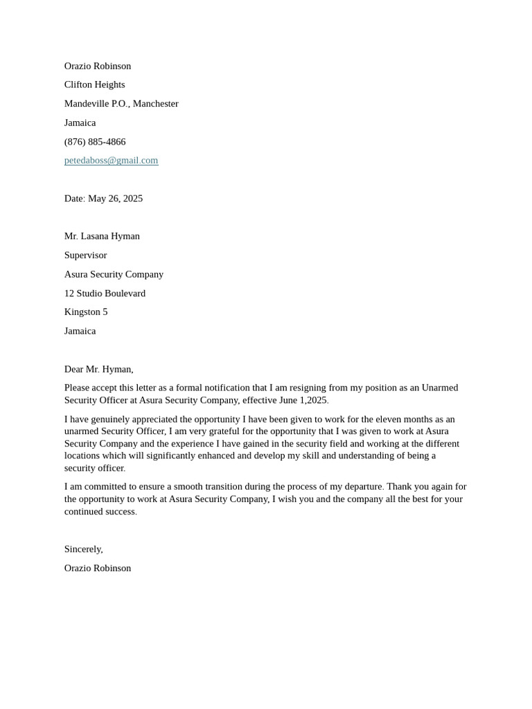 Resignation Letter from Security Officer | PDF