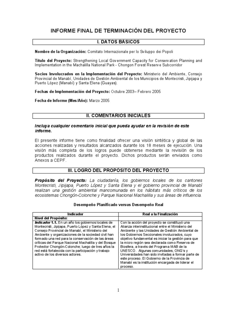 Ejemplo de Cierre de Proyecto | Descargar gratis PDF | Planificación ...