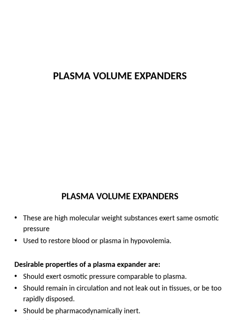 Plasma Volume Expanders Overview | PDF | Blood Plasma | Medical Specialties