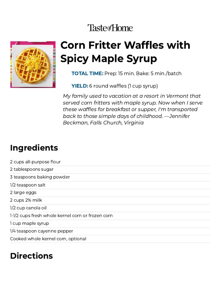 Corn Fritter Waffles with Spicy Syrup | PDF
