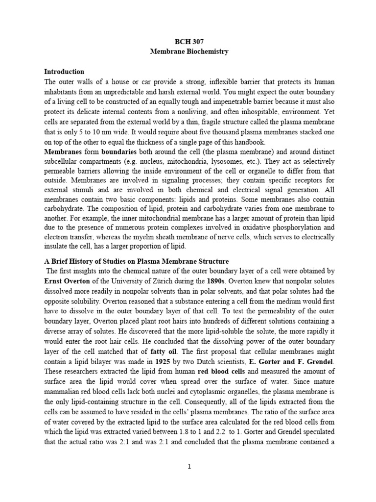 BCH 307 NOTES | PDF | Cell Membrane | Lipid Bilayer