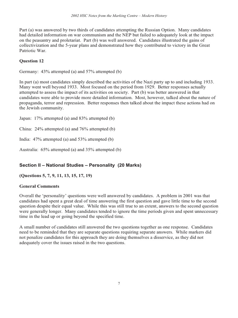 2002 - 2. HSC Modern History (Marking Notes - Feedback) 7 2 | PDF ...