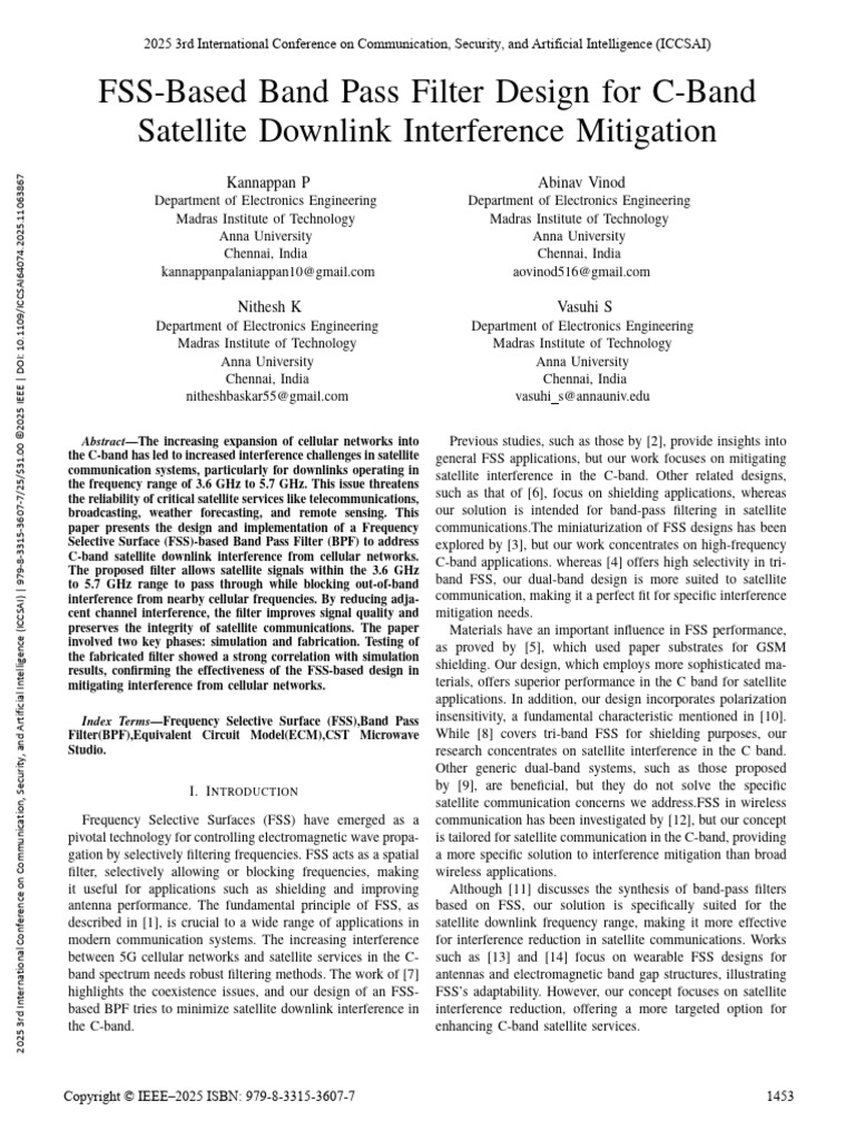 FSS Band Pass Filter for C-Band Interference | PDF | Electronic Filter ...