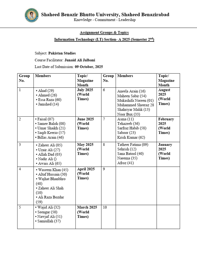 IT Assignment Groups for Pakistan Studies | PDF