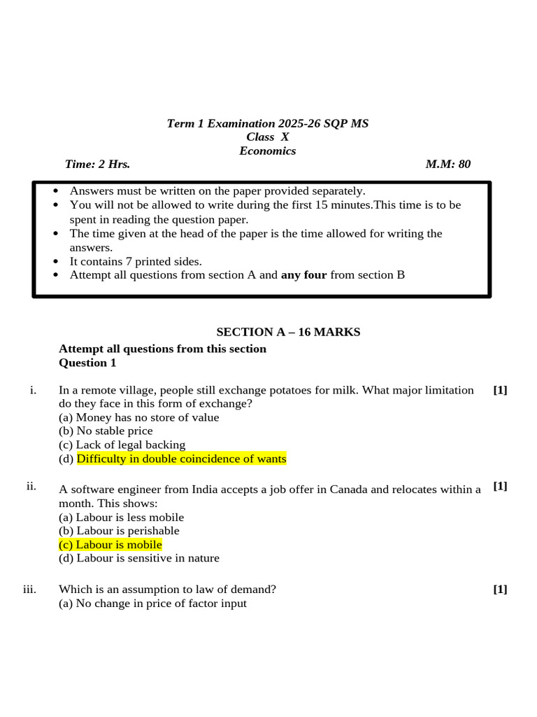 Cl10 - Term 1 - SQP | PDF | Market (Economics) | Microeconomics