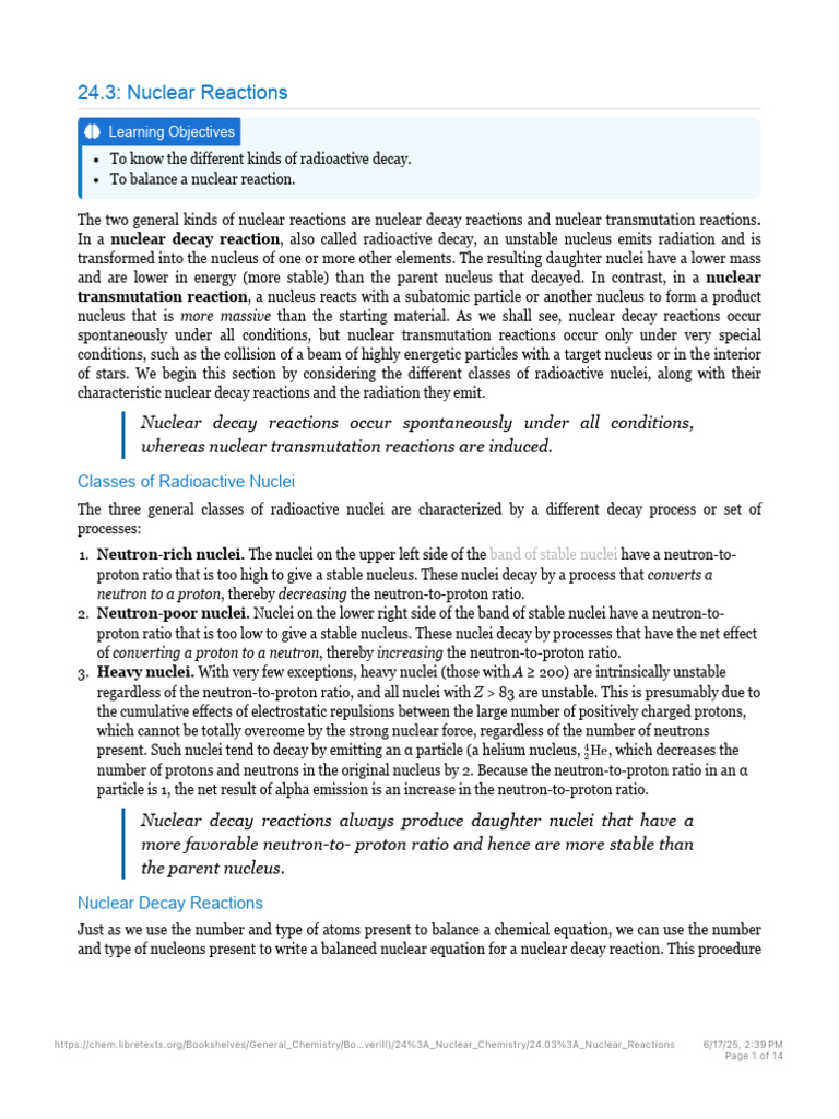 Types of Nuclear Reactions Explained | PDF | Nuclear Physics ...