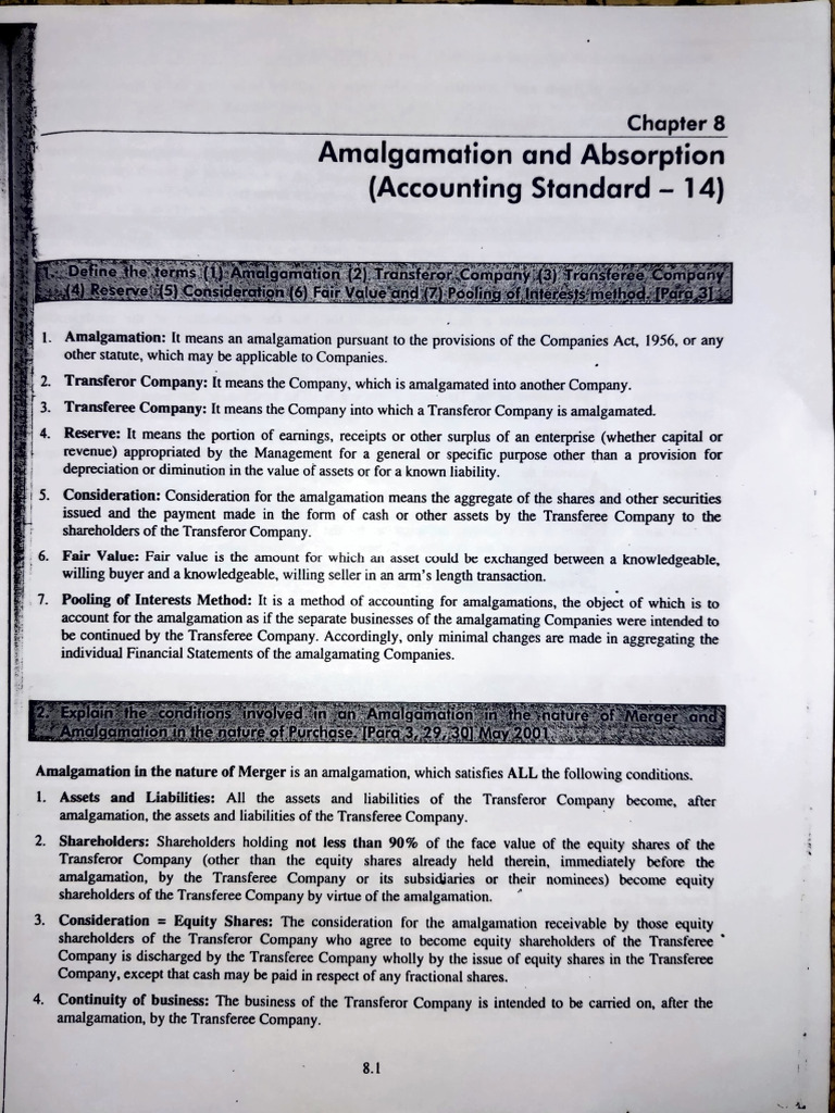 ACA Ch1-Amalgamation & Absorption Theory | PDF | Consolidation ...