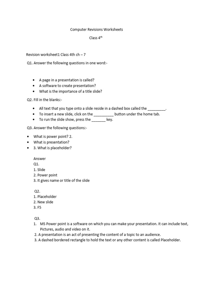 Class 4 Computer Revision Worksheets | PDF | World Wide Web | Internet ...