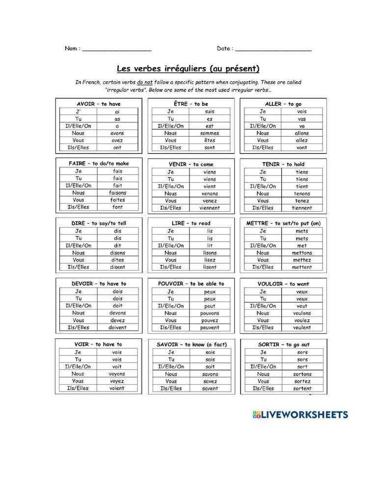 Irregular Verbs Worksheet 1 | PDF