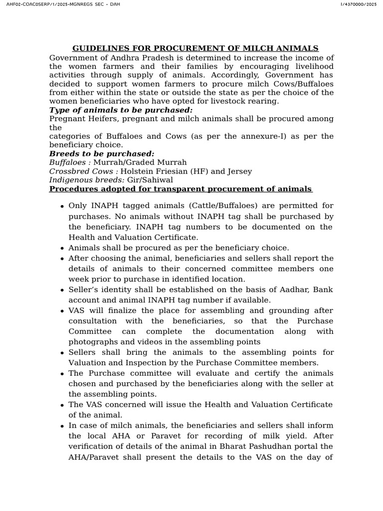 Guidelines For Livestock Procurement | PDF | Sheep | Dairy Cattle