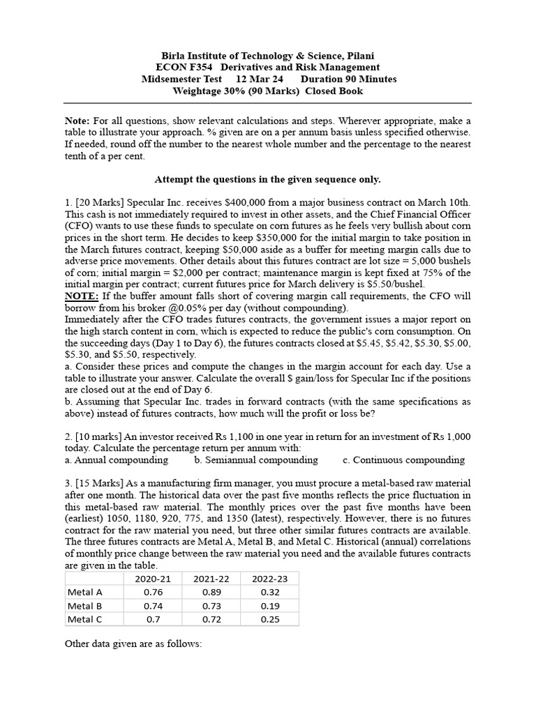 1158 ECON F354 20240527045423 Mid Semester Question Paper | PDF ...