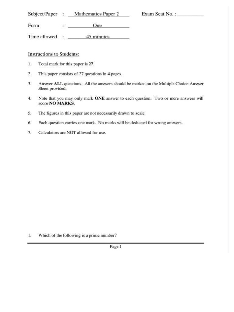 S1 Maths 1st Term Exam | PDF