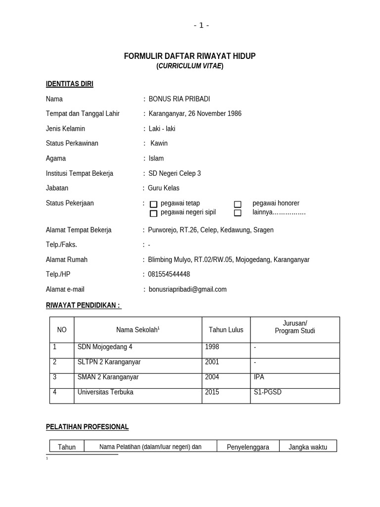 Formulir Daftar Riwayat Hidup Pemohon 0 | PDF
