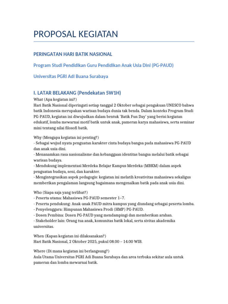 Proposal Hari Batik PGPAUD | PDF