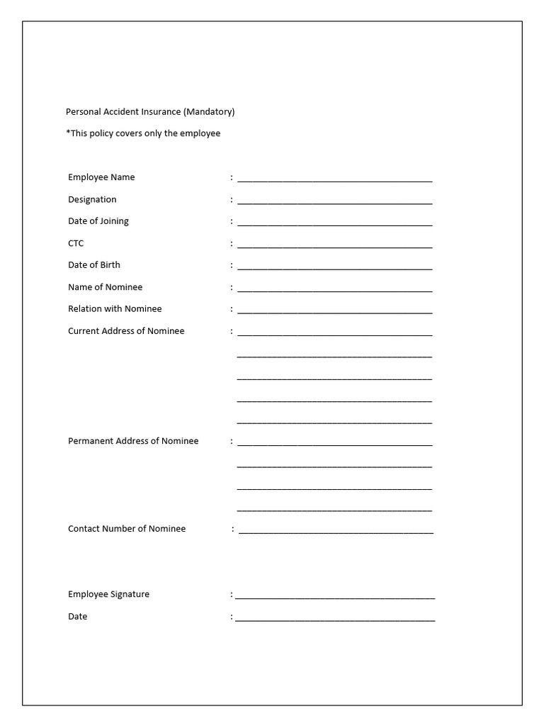 Group Personal Accident (GPA) Form | PDF
