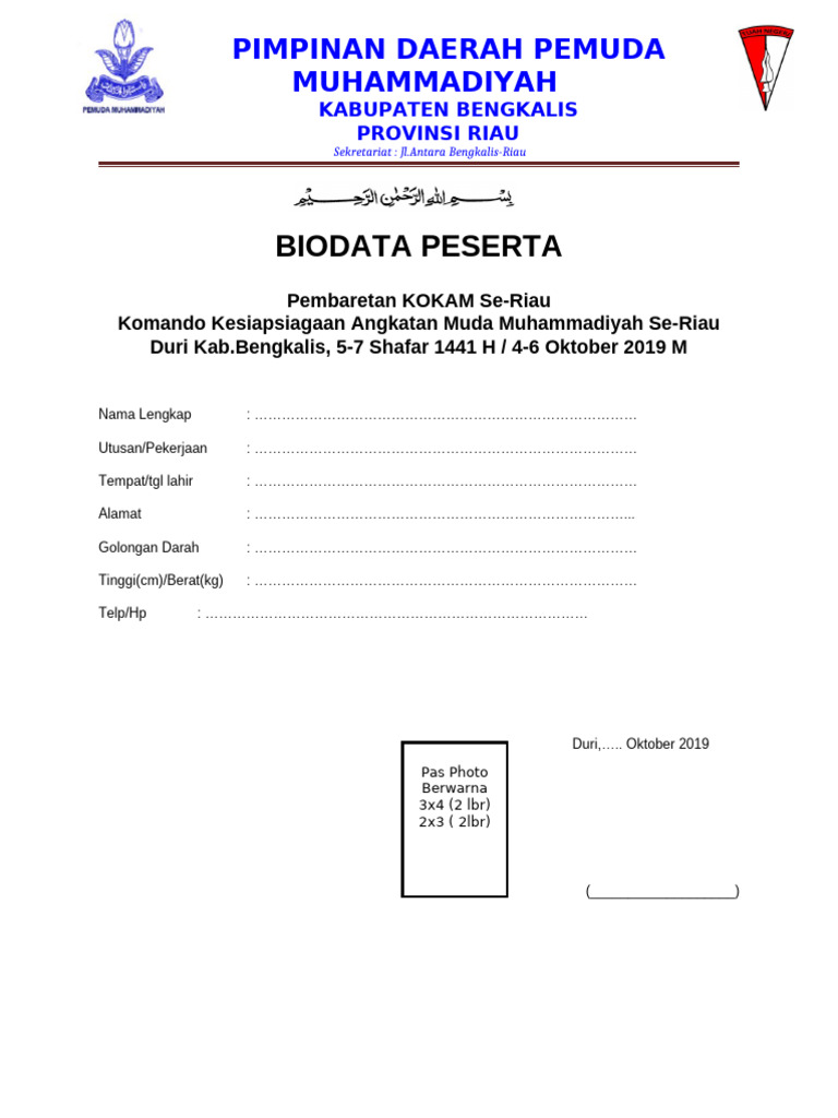 Biodata dan Ketentuan Pembaretan KOKAM | PDF