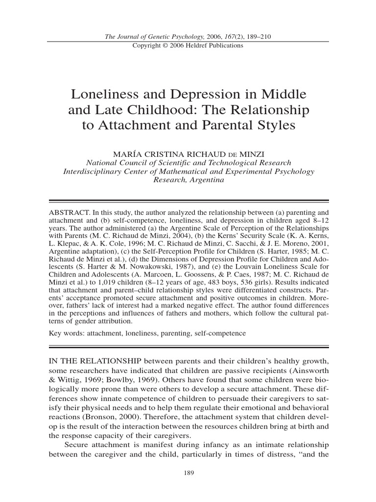 Loneliness and Depression in Middle and Late Childhood The Relationship ...
