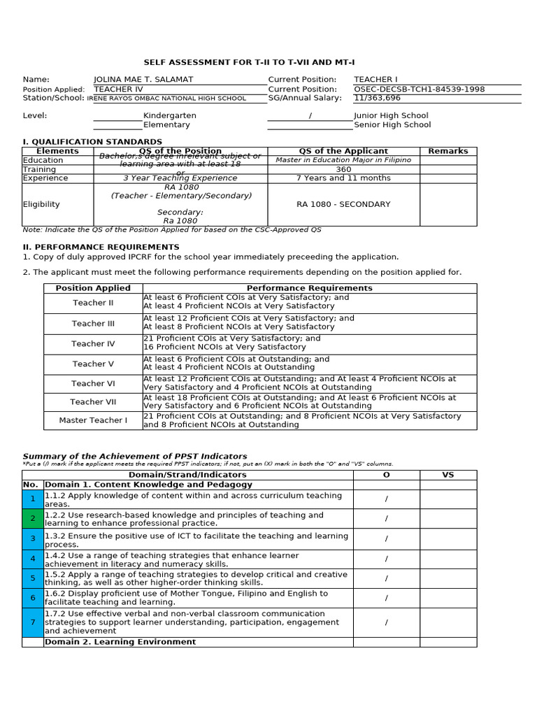 Self Assessment Ecp | PDF | Educational Assessment | Learning
