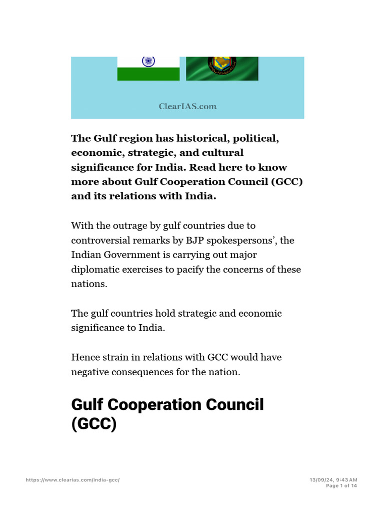 India-GCC Relations and Significance | PDF | Gulf Cooperation Council ...