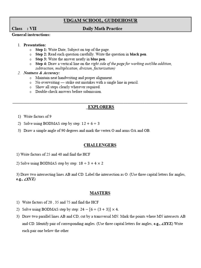 6thoctober Class 7 Daily Math Practice Problems | PDF