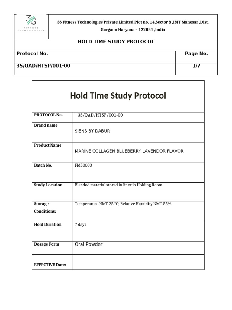 Hold Time Study for Marine Collagen | PDF