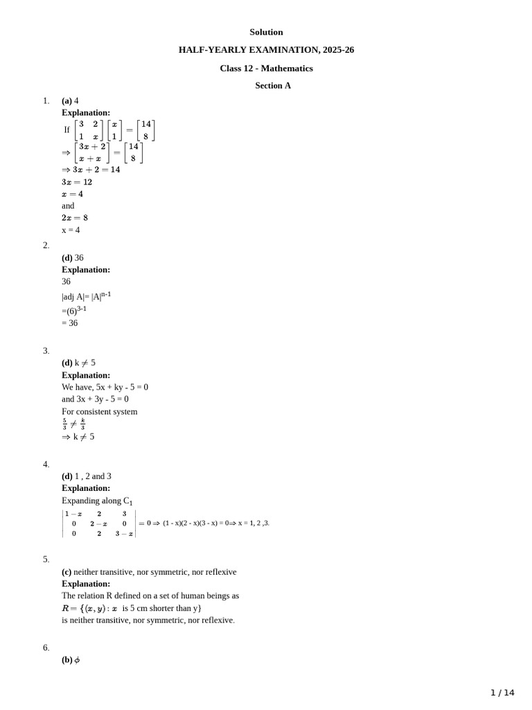 Class 12 Mathematics Half-Yearly Exam 2025-26 | PDF | Function ...