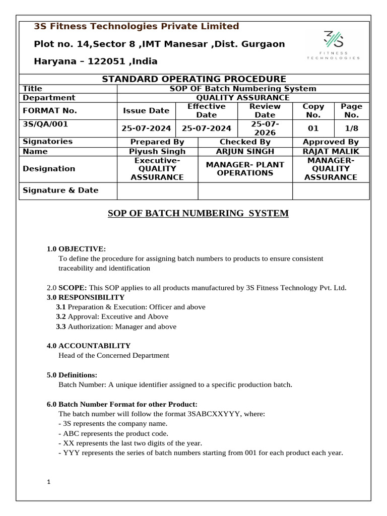 SOP for Batch Numbering System | PDF | Computing