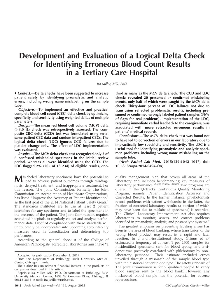 Development and Evaluation of A Logical Delta Check For Identifying ...