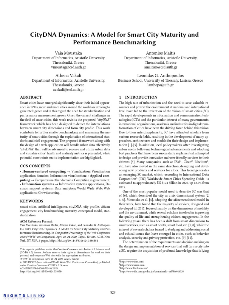CityDNA Dynamics A Model For Smart City Maturity and Performance ...