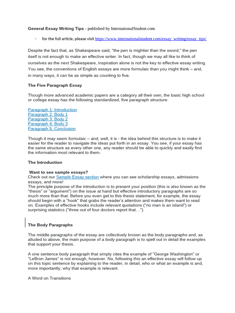 General Essay Writing Tips | PDF | Essays | Thesis