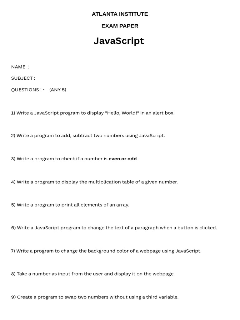 JavaScript Paper by Anam Mam | PDF