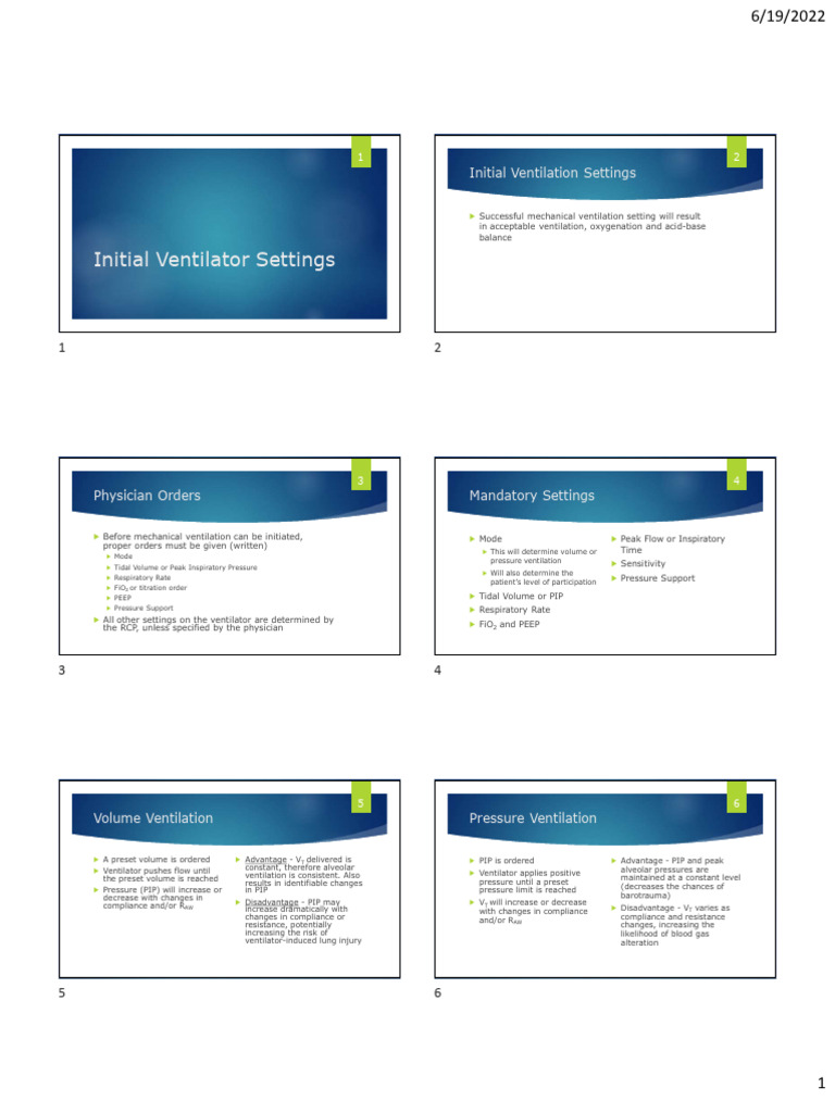Inital Vent Setting Handouts | PDF | Pulmonology | Respiratory System