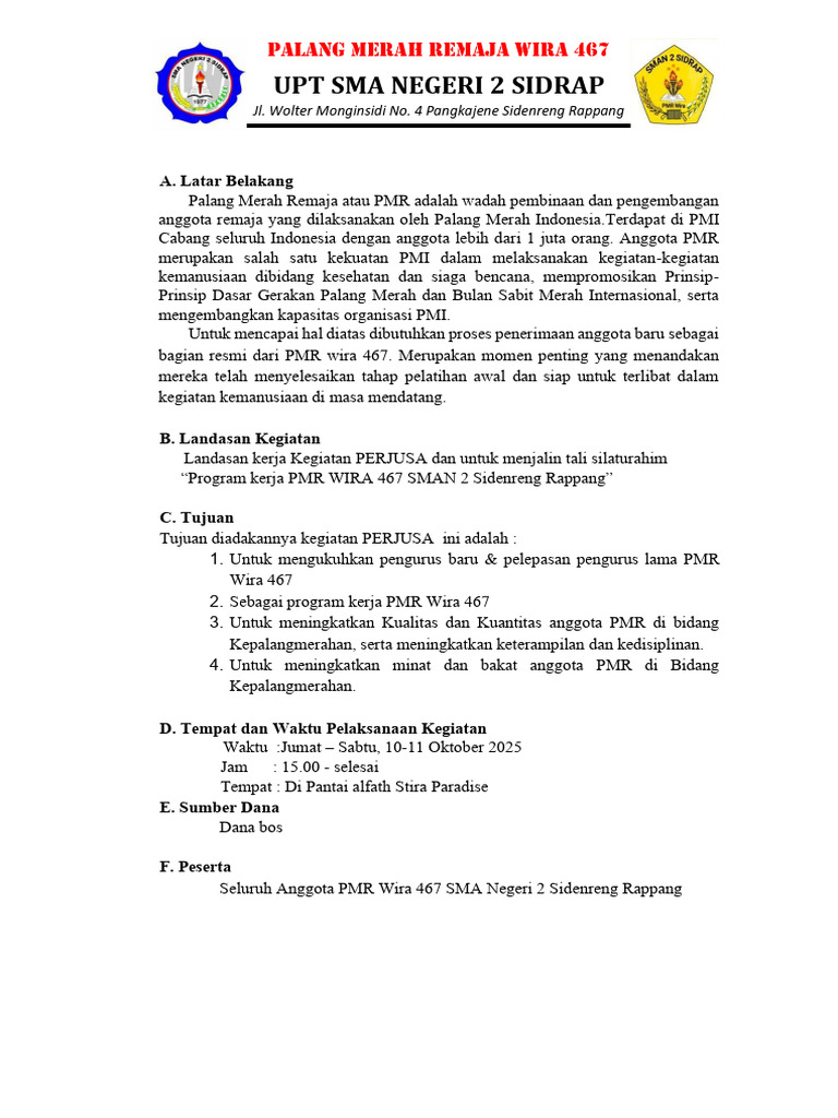 Pengukuhan Anggota Baru PMR Wira 467 | PDF