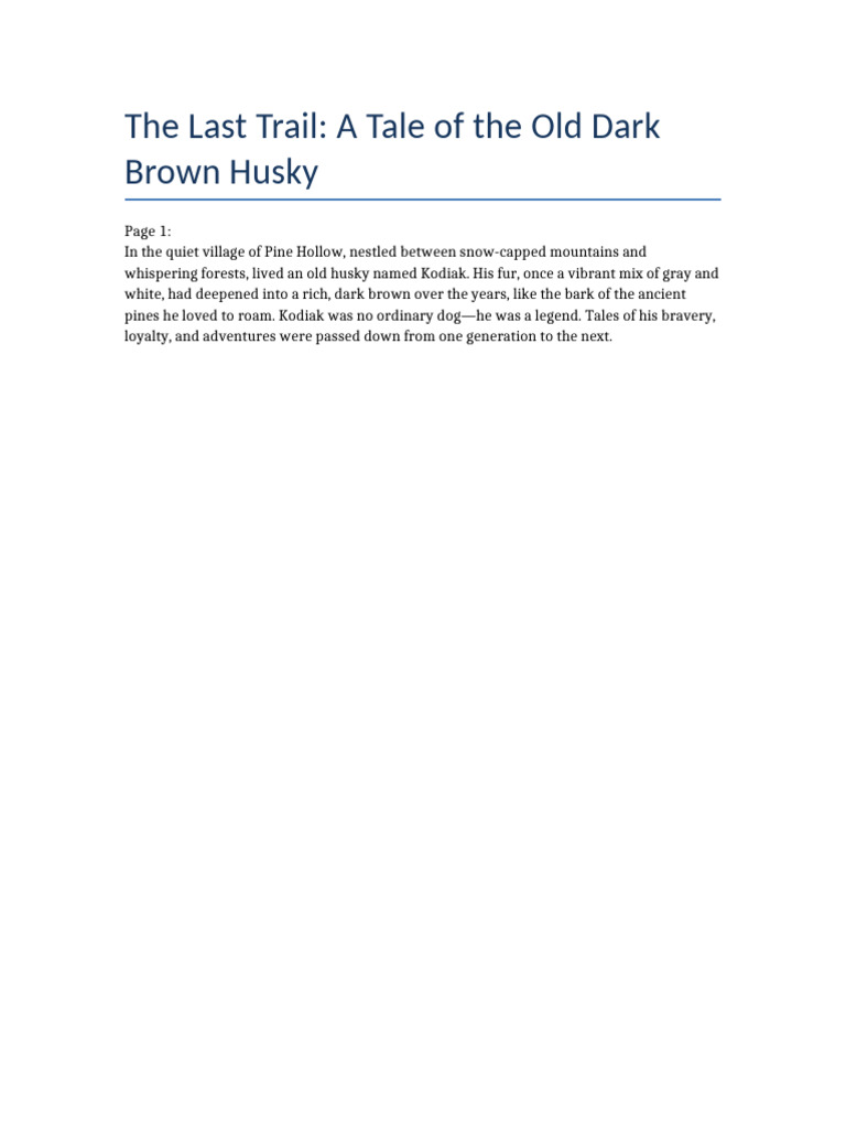 Old Dark Brown Husky Story | PDF